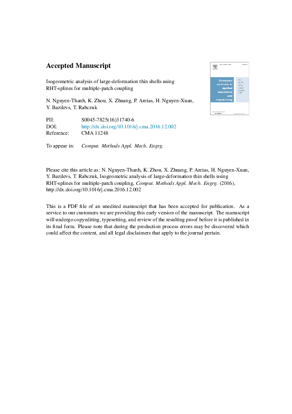 Pdf Isogeometric Analysis Of Large Deformation Thin Shells Using Rht