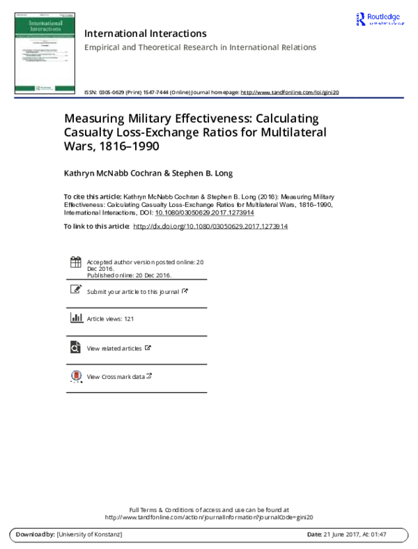 (PDF) Measuring Military Effectiveness: Calculating Casualty Loss ...