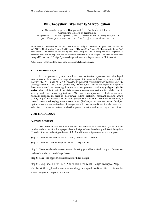 (PDF) RF Chebyshev Filter For ISM Application