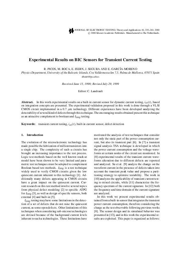 (PDF) Experimental results on BIC sensors for transient current testing