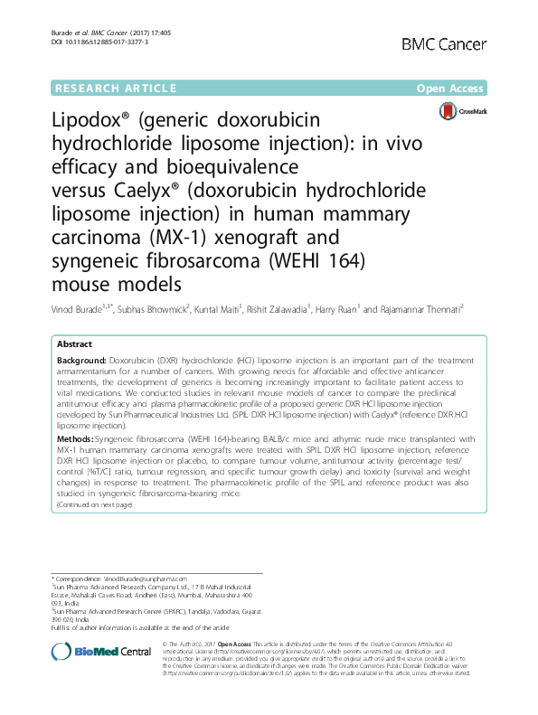 (PDF) Lipodox® (generic doxorubicin hydrochloride liposome injection ...