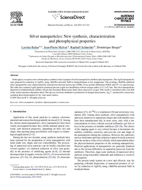 (PDF) Silver nanoparticles: New synthesis, characterization and ...