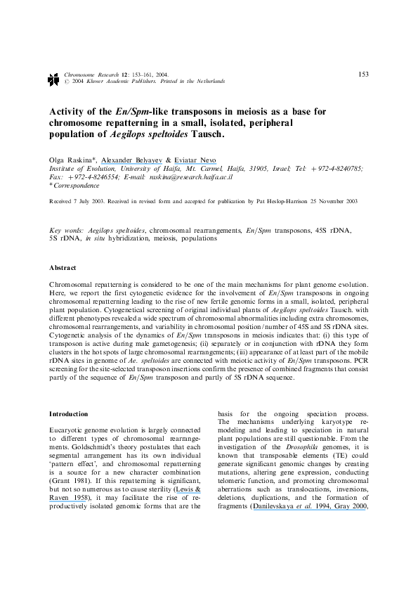 (PDF) Activity of the En/Spm-like transposons in meiosis as a base for ...