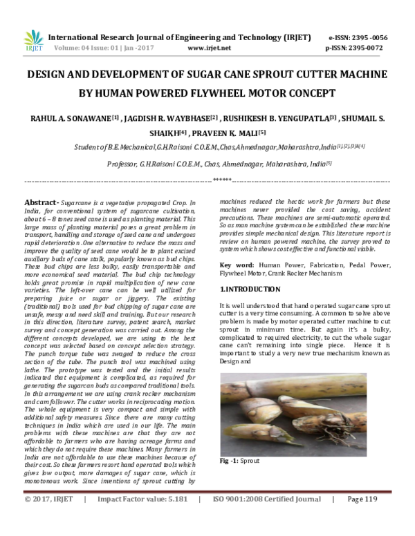 (PDF) DESIGN AND DEVELOPMENT OF SUGAR CANE SPROUT CUTTER MACHINE BY ...