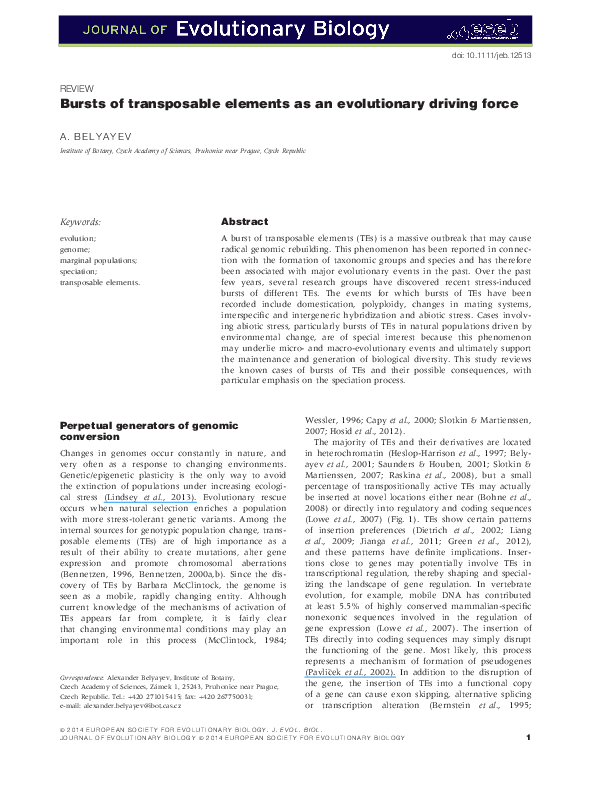(PDF) Bursts of transposable elements as an evolutionary driving force