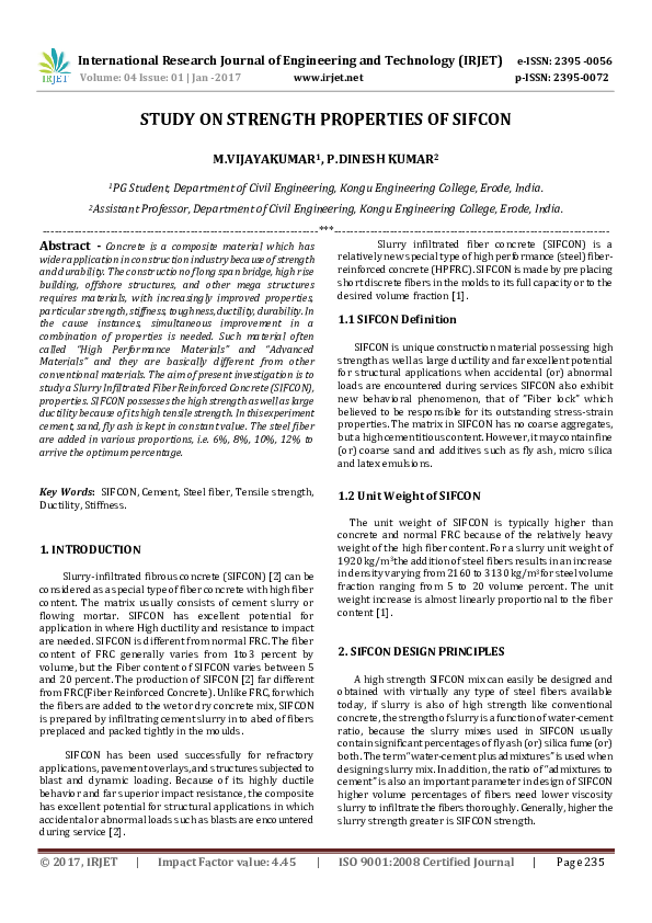 (PDF) STUDY ON STRENGTH PROPERTIES OF SIFCON