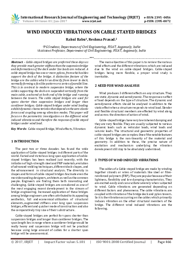 (PDF) WIND INDUCED VIBRATIONS ON CABLE STAYED BRIDGES
