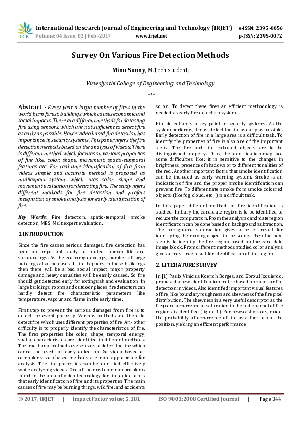 (PDF) Survey On Various Fire Detection Methods