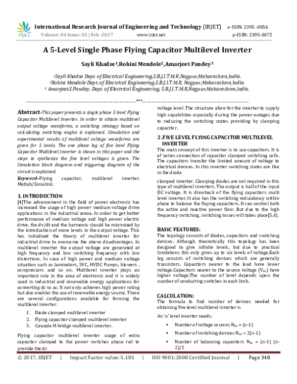 (PDF) A 5-Level Single Phase Flying Capacitor Multilevel Inverter