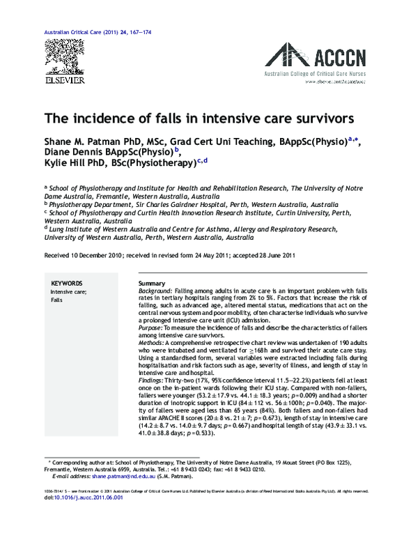 (PDF) The incidence of falls in intensive care survivors