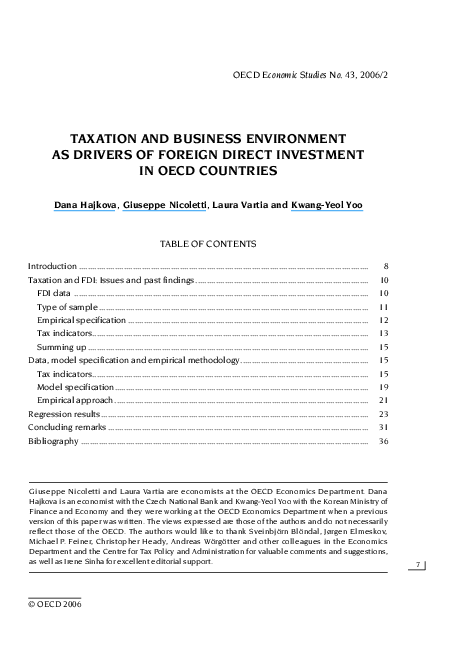 (PDF) Taxation and business environment as drivers of foreign direct investment in OECD countries