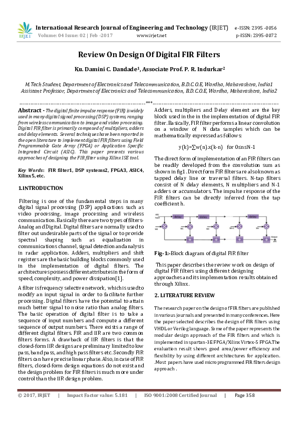 (PDF) Review On Design Of Digital FIR Filters