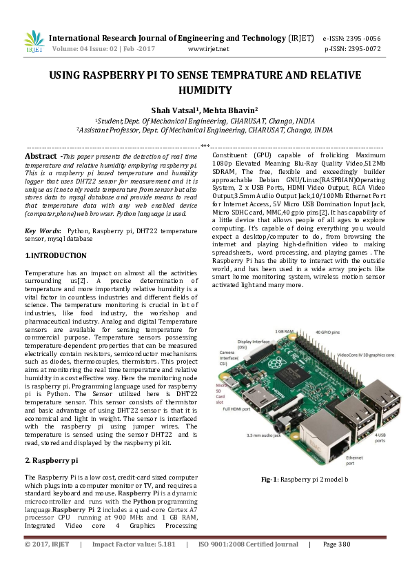 (PDF) USING RASPBERRY PI TO SENSE TEMPRATURE AND RELATIVE HUMIDITY