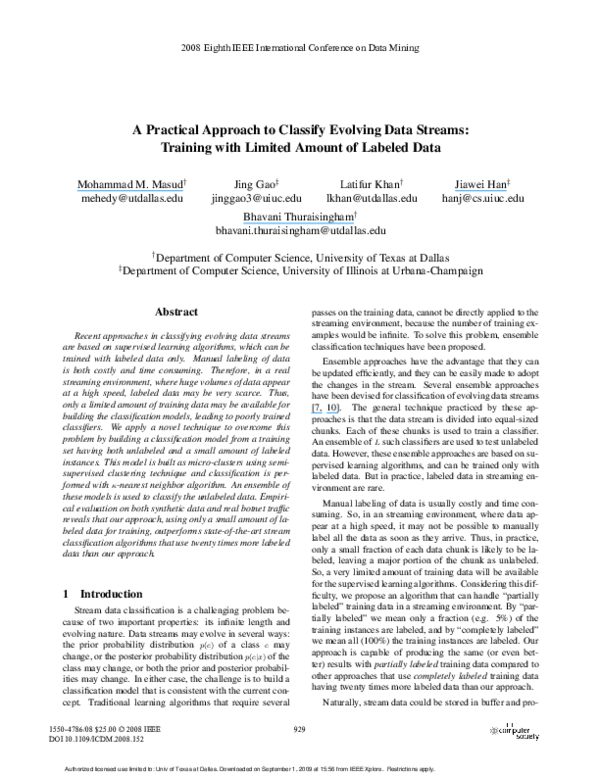 (PDF) A practical approach to classify evolving data streams: Training with limited amount of ...