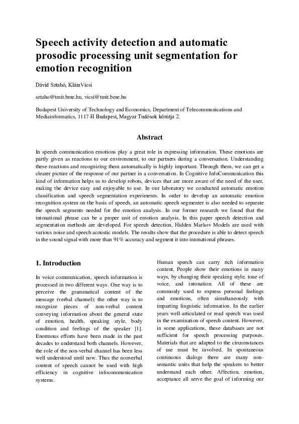 Pdf Speech Activity Detection And Automatic Prosodic Processing Unit Segmentation For Emotion