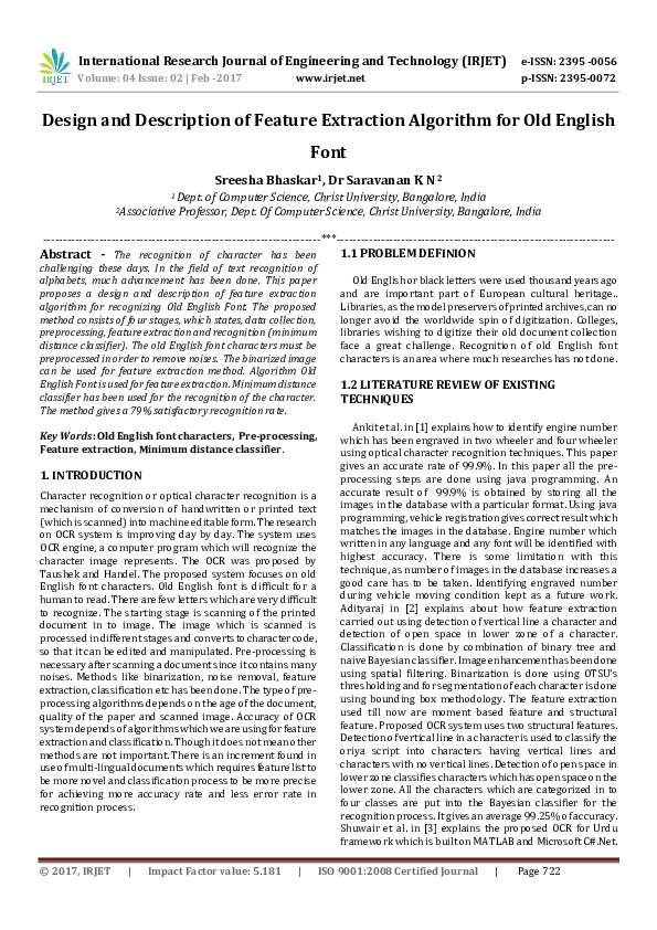 Pdf Design And Description Of Feature Extraction Algorithm For Old English Font