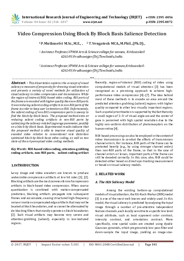(PDF) Video Compression Using Block By Block Basis Salience Detection