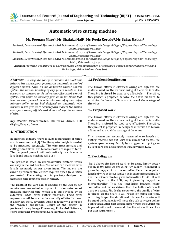 (PDF) Automatic wire cutting machine