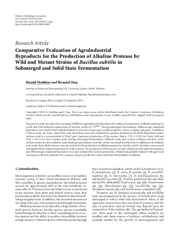 (PDF) Production and Development of Nutraceuticals Using Bacillus Subtilis Ncim 2708 Under Solid ...