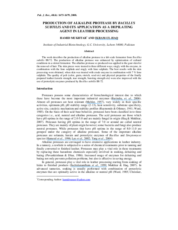 Pdf Production Of Alkaline Protease By Bacillus Subtilis Using Solid State Fermentation