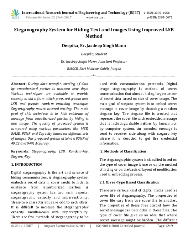 (PDF) Steganography System for Hiding Text and Images Using Improved LSB Method