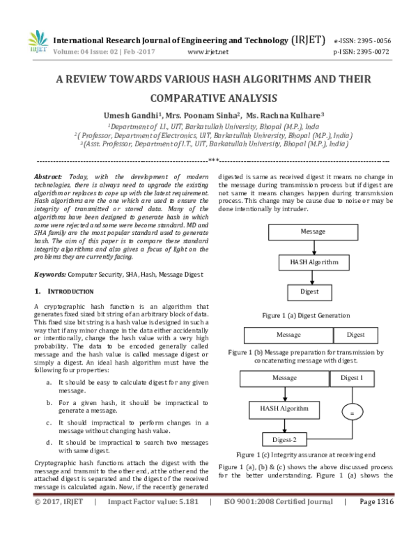 Pdf A Review Towards Various Hash Algorithms And Their Comparative Analysis