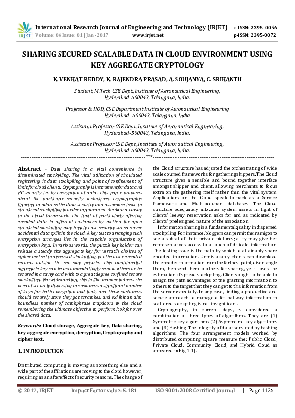 Pdf Sharing Secured Scalable Data In Cloud Environment Using Key Aggregate Cryptology