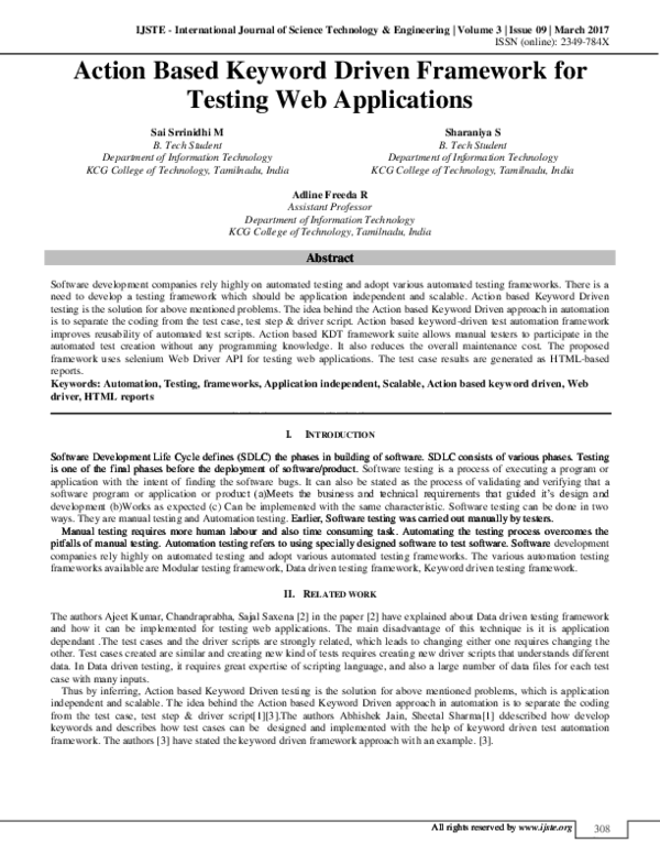 Pdf Action Based Keyword Driven Framework For Testing Web