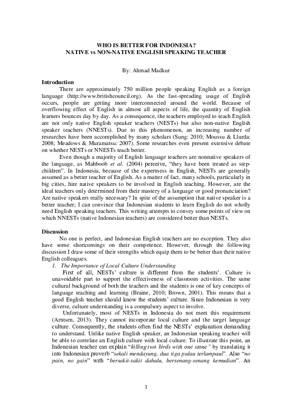 (DOC) WHO IS BETTER FOR INDONESIA? NATIVE vs NON-NATIVE ENGLISH ...