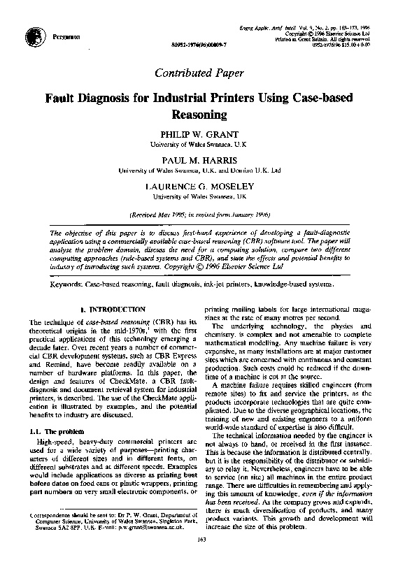 (PDF) Fault Diagnosis for Industrial Printers Using Case-based Reasoning