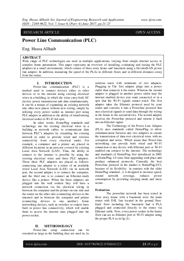 Pdf Power Line Communication Plc