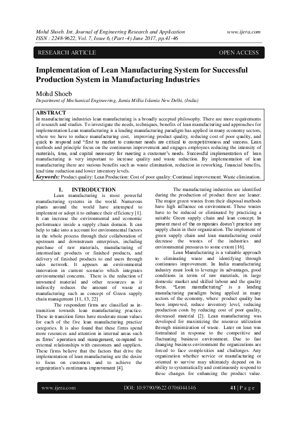 (PDF) Implementation of Lean Manufacturing System for Successful Production System in ...