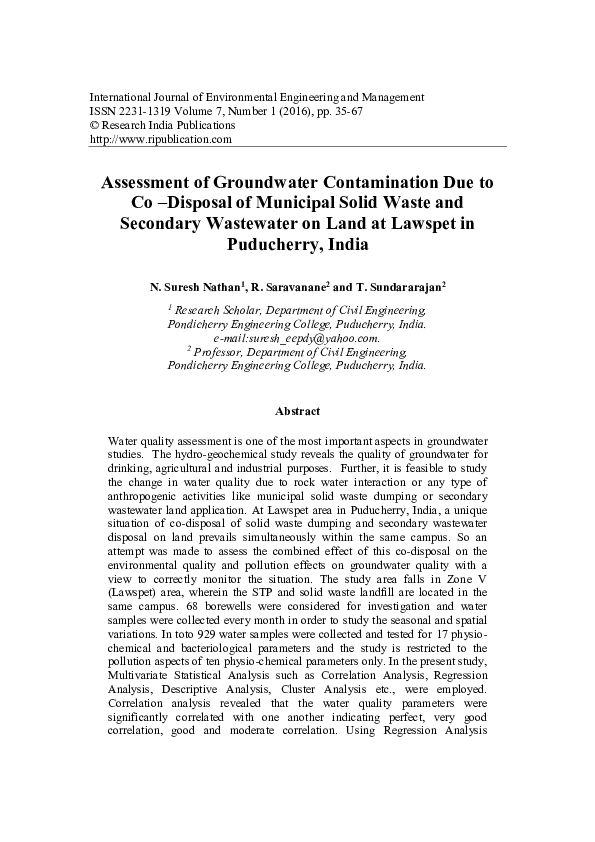 (PDF) Assessment of Groundwater Contamination Due to Co –Disposal of Municipal Solid Waste and ...