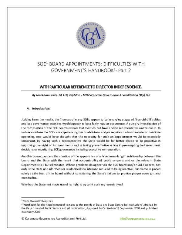 (PDF) SOE 1 BOARD APPOINTMENTS: DIFFICULTIES WITH GOVERNMENT'S HANDBOOK ...