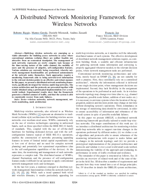 (PDF) A distributed network monitoring framework for wireless networks