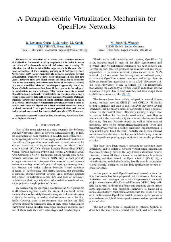 (PDF) A Datapath-Centric Virtualization Mechanism for OpenFlow Networks
