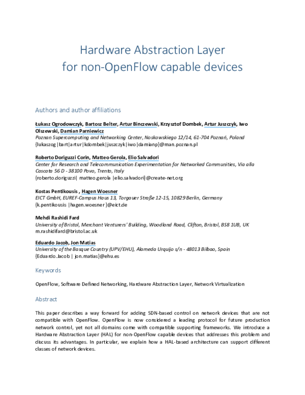 Pdf Hardware Abstraction Layer For Non Openflow Capable Devices