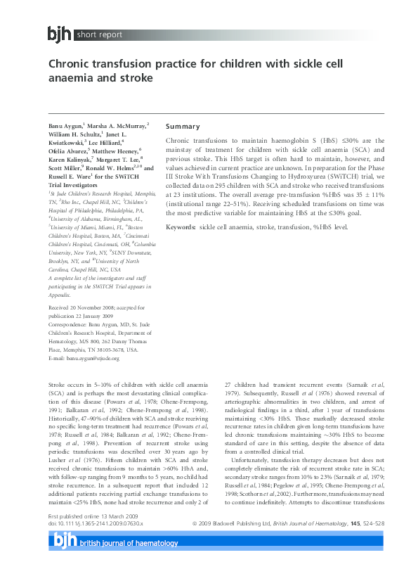 (PDF) Chronic transfusion practice for children with sickle cell ...