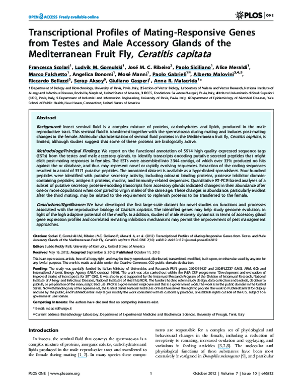 (PDF) Transcriptional Profiles of Mating-Responsive Genes from Testes ...