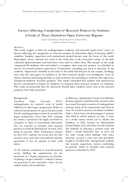 (PDF) Factors Affecting Completion of Research Projects by Students: A ...