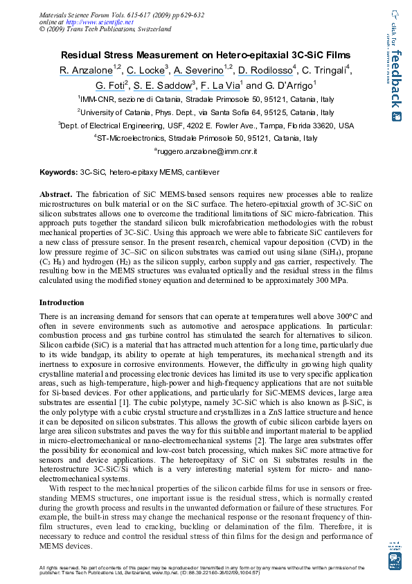 (PDF) Residual Stress Measurement on Hetero-Epitaxial 3C-SiC Films