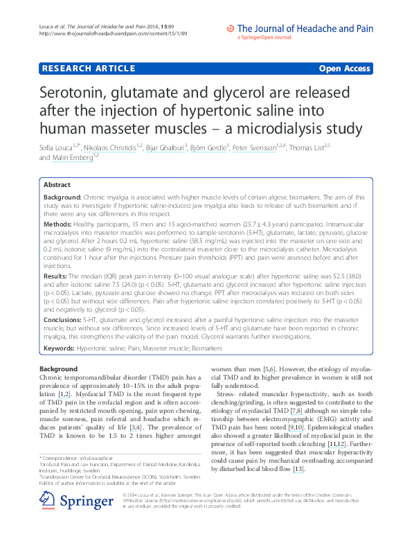 Serotonin, glutamate and glycerol are released after the injection of ...