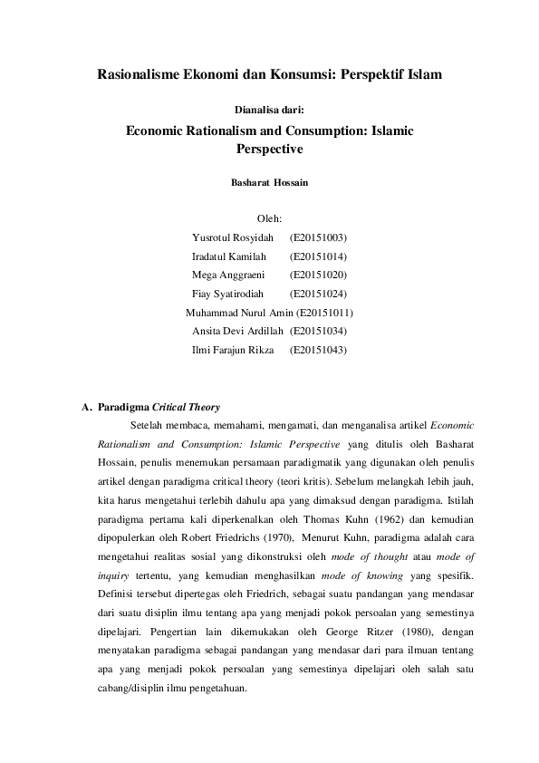 (DOC) Ekonomi Moneter Islam : Analisis Jurnal (Economic Rationalism and ...