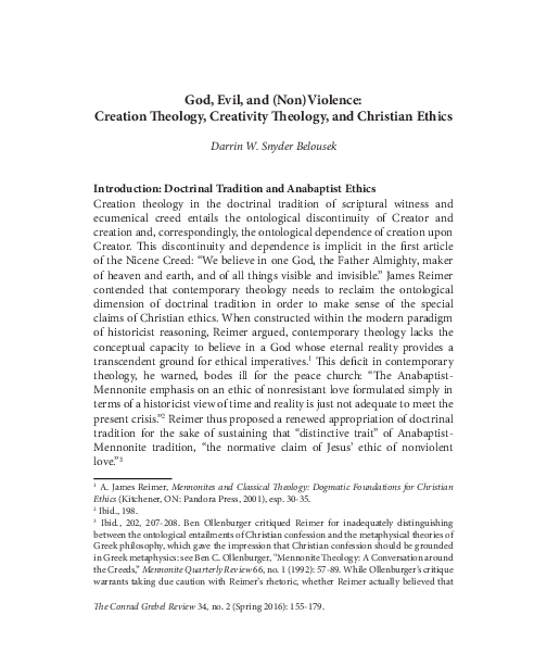 (PDF) God, Evil, and (Non)Violence: Creation Theology, Creativity ...