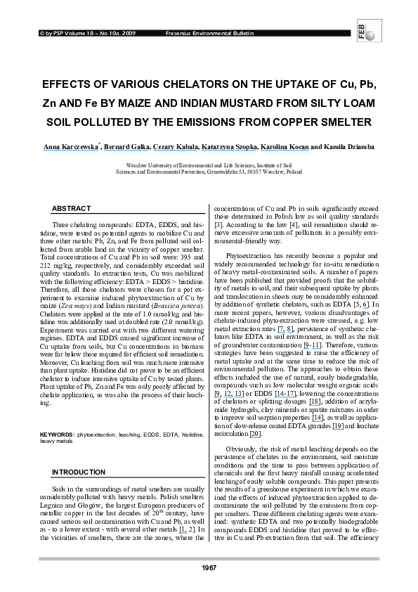 (PDF) Effects of various chelators on the uptake of Cu, Pb, Zn and Fe by maize and indian ...