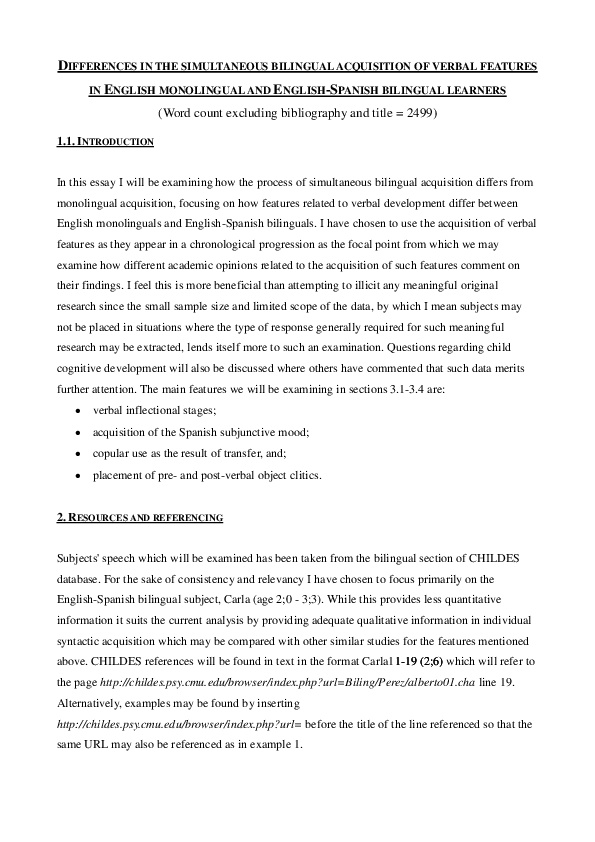 (DOC) Differences in the Simultaneous Bilingual Acquisition of Verbal Features in English ...