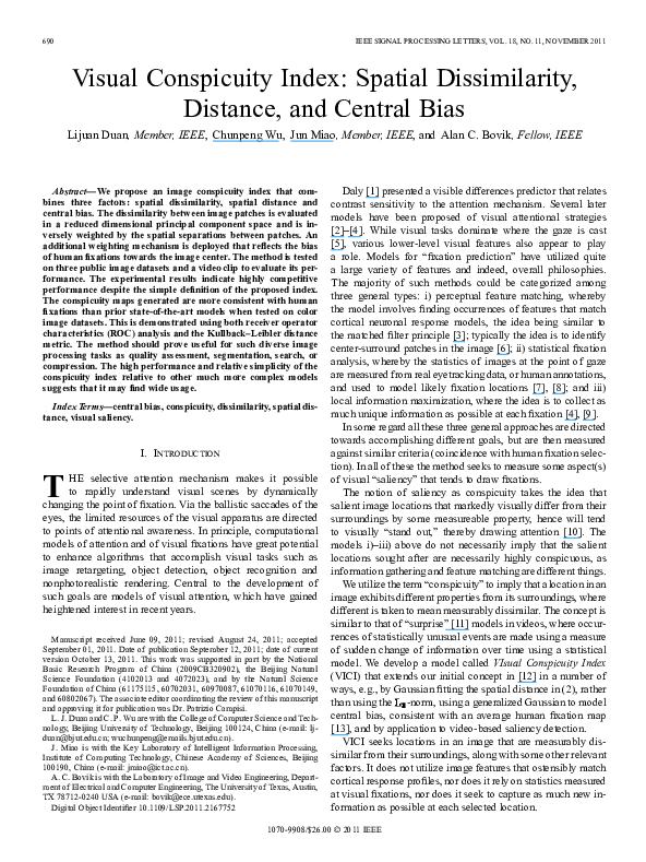 (PDF) Conspicuity Index for Images: Distance, Dissimilarity, Bias