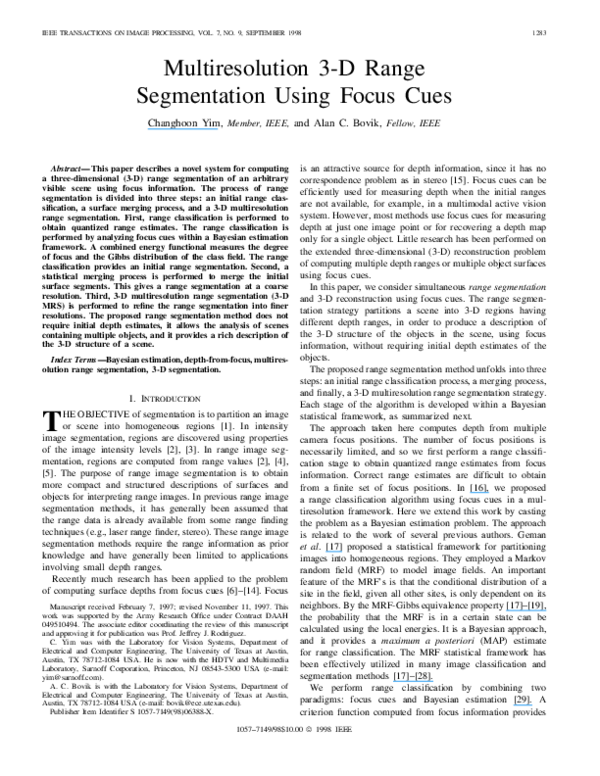 (PDF) Multiresolution 3-D range segmentation using focus cues