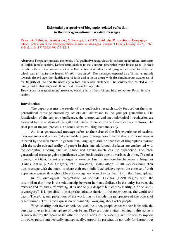 (PDF) Existential perspective of biography-related reflection in the ...