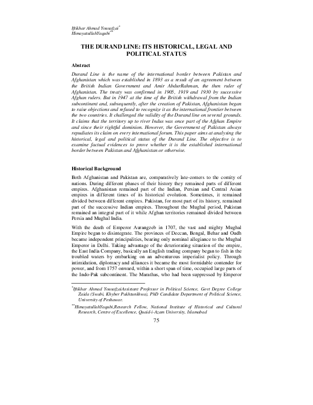 (PDF) THE DURAND LINE: ITS HISTORICAL, LEGAL AND POLITICAL STATUS